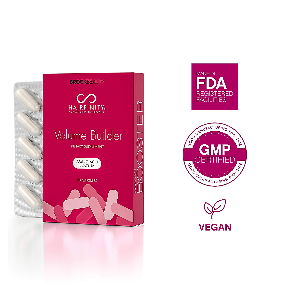 Hairfinity Volume Builder Amino Acid Booster for Thinning, Damaged Hair - Protein Rich Amino Acids to Support Thicker, Fuller Hair Growth and Boost Hair Vitamins - 30 capsules (1 month supply)