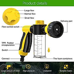 Spray Gun Nozzle, SUMLINK Garden Hose Attachment Spray Gun Nozzle with Reservoir for Soap or Fertiliser (Yellow)