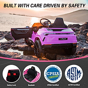 Rock Wheels Licensed Lamborghini Urus Ride On Truck Car Toy, 12V Battery Powered Electric 4 Wheels Kids Toys w/Parent Remote Control, Foot Pedal, Music, Aux, LED Headlights, 2 Speeds (Pink)