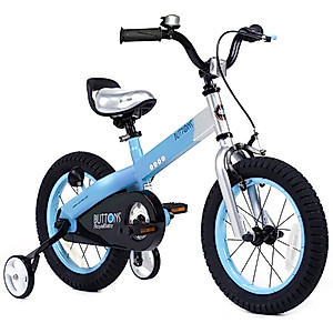 RoyalBaby Boys Girls Kids Bike 12 Inch Matte Button Bicycles with Training Wheels Child Bicycle Blue