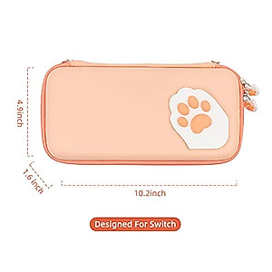 Geekshare Cute Cat Paw Case Compatible with Nintendo Switch/Switch OLED - Portable Hardshell Slim Travel Carrying Case fit Switch Console & Game Accessories - A Removable Wrist Strap (Orange)