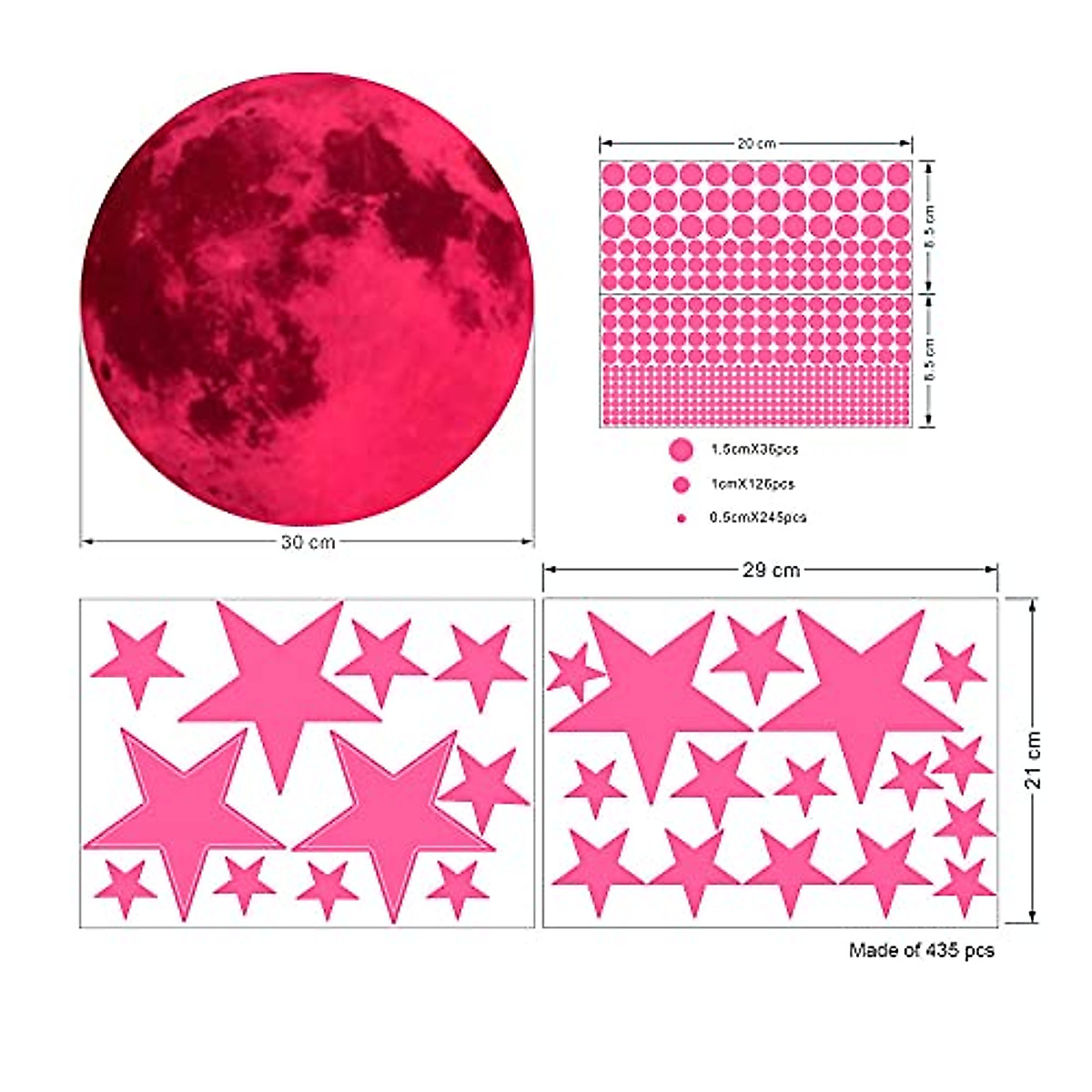 Glow in The Dark Stars for Ceiling Luminous Wall Decals Ceiling Stickers Glow In The Dark Ceiling Decorations Sky Shining Decals Glowing Ceiling Stickers for Kids Bedroom Kids Birthday Gift(Red stars)