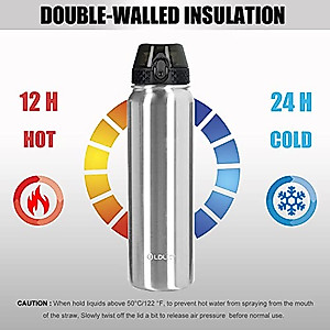 Insulated Water Bottle 32 oz Stainless Steel Water Bottles with One-Click Open Straw Lid,Double Wall Vacuum Wide Mouth BPA Free Sweat/Leak-Proof for Sports Gym Travel Camping(Pink-Purple)