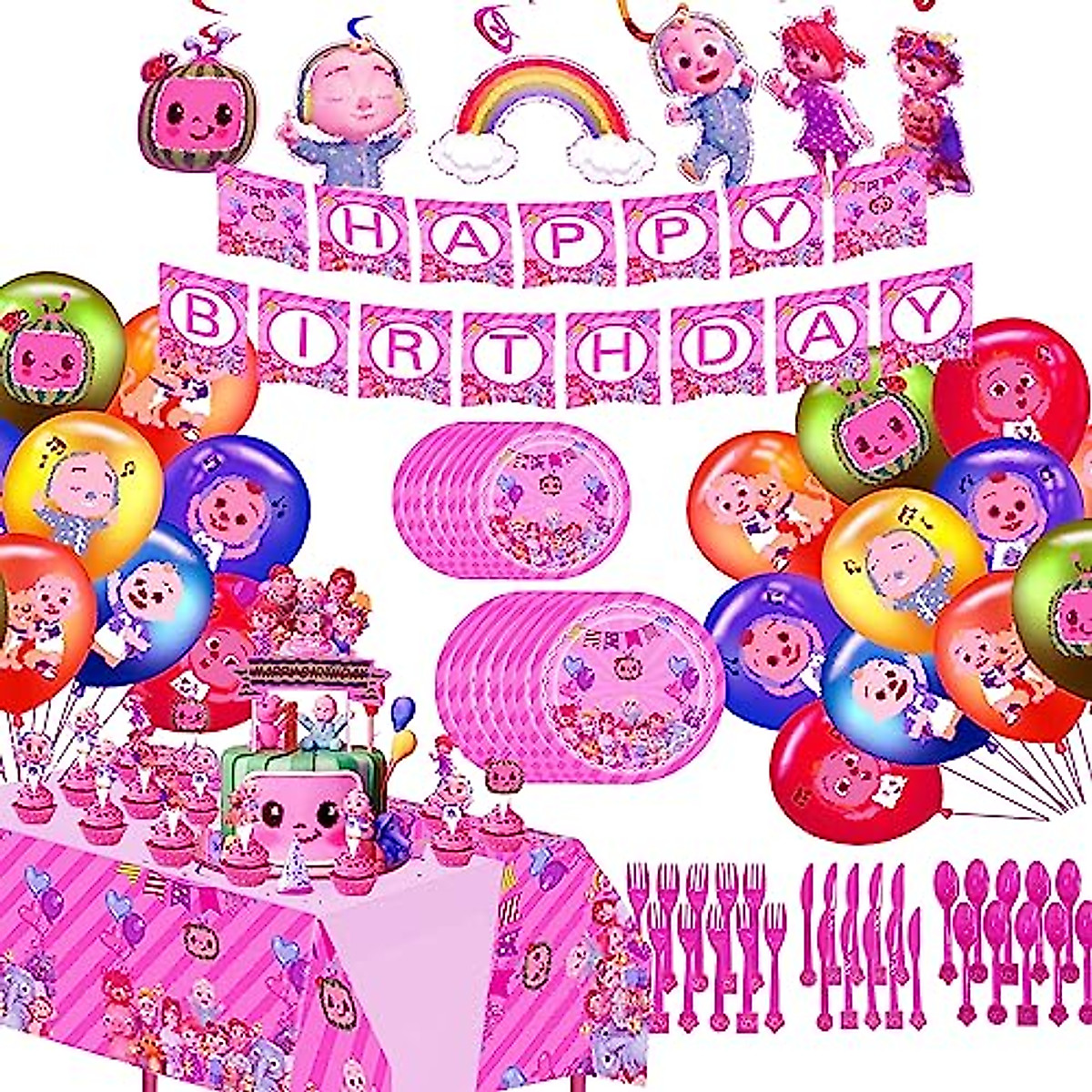 Alphabet Song Cartoon Party Supplies Decorations for child, Birthday Party Decorations Include Stickers, Plates, Napkins, Tablecloth, Forks, Knife and Spoons for Boys Girls