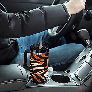 Yasala Car Tumbler with Handle Brown Orange Zebra Print Travel Mug Coffee Cup Insulated Beverage Container Mega Cup for Hot Cold Drinking Thermos Water Bottle Cupholder Friendly 40 oz