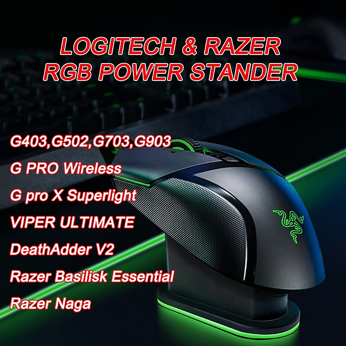 Mouse Wireless Metal Power Charging Dock Gilded Base RGB MOD for Razer Logitech G Pro X Wireless Superlight G903 Viper Ultimate
