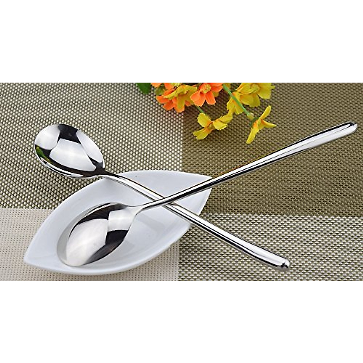 Korean Spoon,Stainless Steel Long Handle Soup Spoons,Long Tablespoon,Coffee Spoon,Silver,Pack of 5 (8.7x1.6 inches)