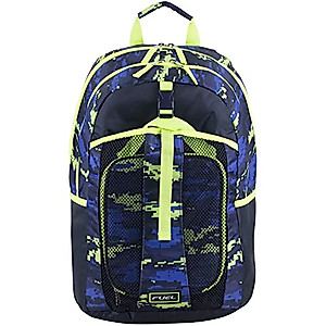 FUEL Backpack with Lunch Box Combo – 18” Two Compartment Water Resistant Durable Adjustable Straps with Side Water Bottle Pockets 2 in 1 Set - Blue w/Neon Digital