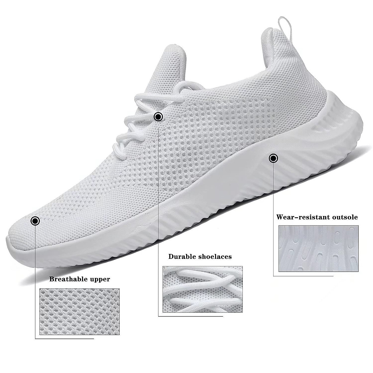 Wrezatro Men's Light Sneakers Tennis Running Low top Shoes Casual Walking Work Cross Training Shoes Fashion Gym Trainer White
