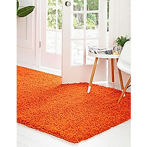 Rugs.com - Über Cozy Solid Shag Collection Rug – 5' x 8' Tiger Orange Shag Rug Perfect for Bedrooms, Dining Rooms, Living Rooms, 5 x 8 Feet