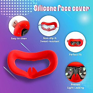 LEABBY 4Pcs VR Silicone Face Cover for Oculus Quest 2,Light-Thin VR Face Pads,Waterproof Anti-Dirty Replacement Facial Cushion VR Pads Accessories (Black+Red+Gray+Blue)