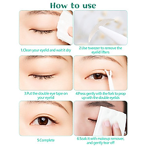 Lorvain 1800 PCS Breathable Eyelid Tape, 3 Rolls Single-sided Eye Stickers Sticky Natural Invisible Double Eyelid Sticker with Y Ford and Tweezers (Slim)