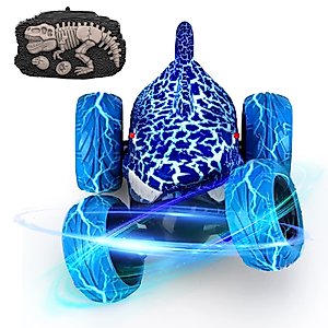 Dywalfri Remote Control Car, Dinosaur Toys RC Stunt Car 360°Rolling with LED Headlights, Rechargeable RC Car Dinosaur Toys Gifts for 4 5 6 7 8-12 Year Old Boys Girls Kids （Sharkosaurus ）
