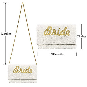 Bride Clutch Purse Bridal Shower Gift for Bride White Purse with Gold Letters- THE BEADED LILY,White Bride Clutch With Gold Letters