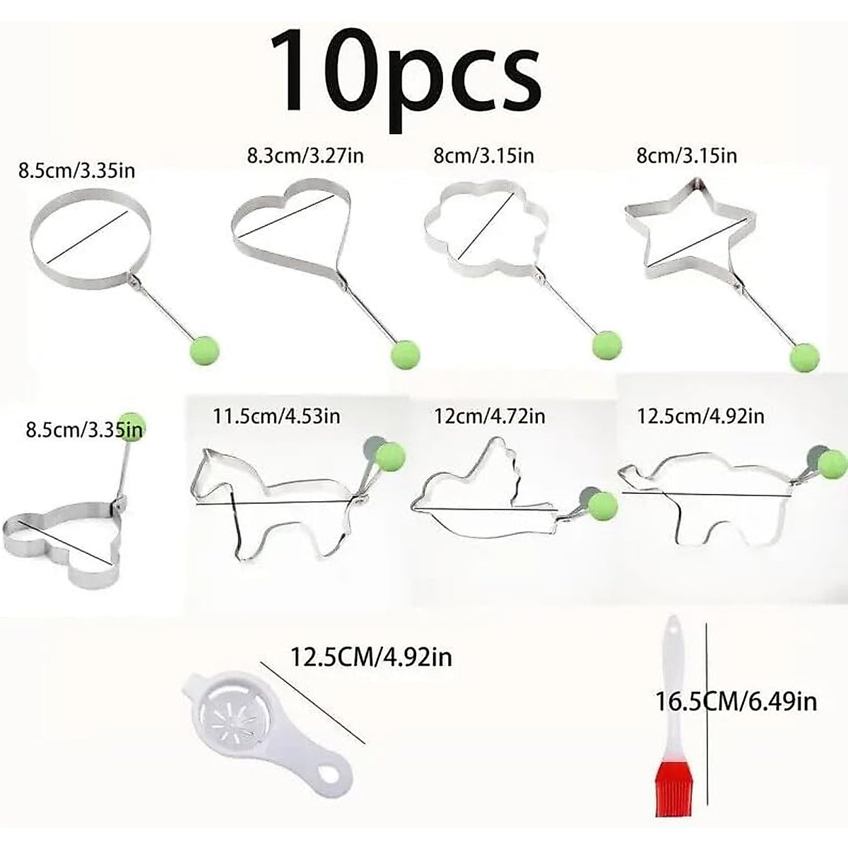 Pack of 10 Stainless Steel Fried Egg Ring Pancake Shaper Omelette Mold Mould Frying Egg Cooking Tools Kitchen Accessories Gadgets Egg Ring Flower Heart Elephant Bird Circle Star Zebra Fried Egg Shaper