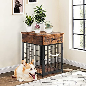 IDEALHOUSE Furniture Dog Crates, 28.9" Wood Dog Kennel with Flip-up Drawer Chew-Proof Home Wooden Dog Crate, Small Pet Dog Indoor Crate Side Table Vintage, 23.4” x 20” x 28.9” with Flip-up Drawer