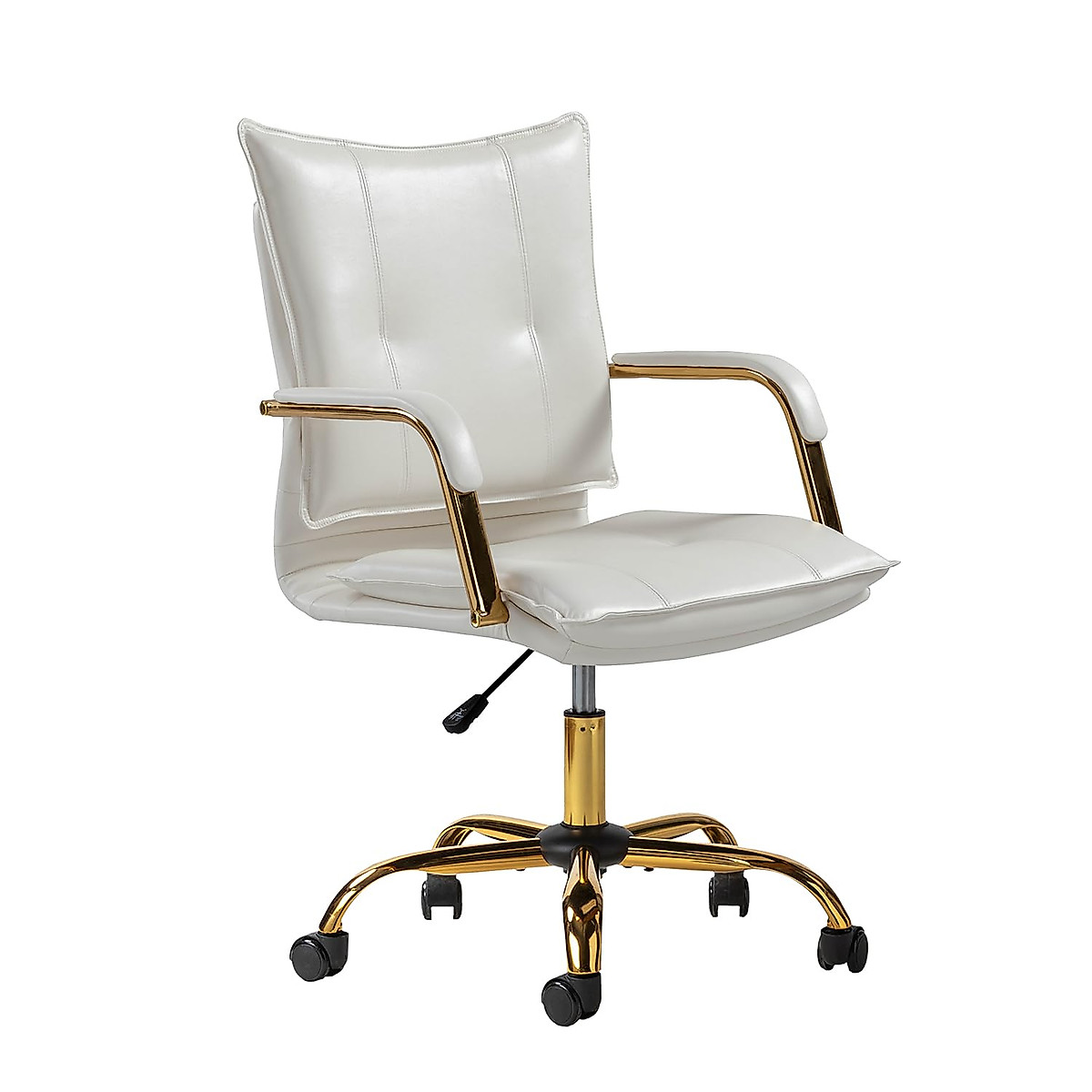 TINA'S HOME Faux Leather Home Office Desk Chair, Adjustable Swivel Computer Chair with Golden Legs and Arms, Comfy Upholstered Task Chair,WHITE