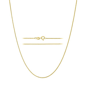 KISPER Italian 18K Gold Plated 925 Sterling Silver Diamond Cut Box Link Chain Necklace – for Women & Men with Spring Ring Clasp – Made in Italy, 20"