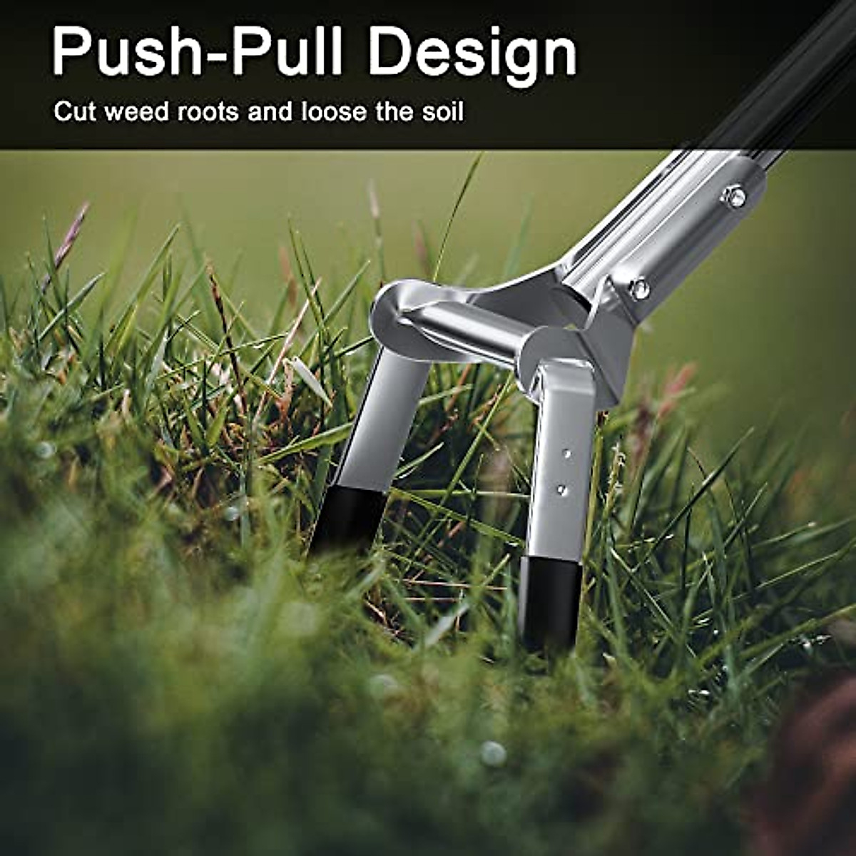 NAMAII 5.3FT/64 INStirrup Hoe Garden Tool, Scuffle Loop Hula Hoes with Adjustable 35-49-64 in Length Bar, Triangle Carbon Steel Head for Gardening, Weeding, Cultivator