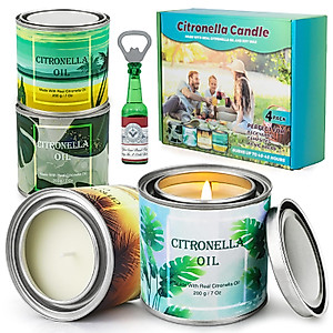 4 Pack Citronella Candles Outdoor, 28 Oz 200 Hours Burn Scented Citronella Candles, Large Citronella Candle Set with Fresh Citronella Oil and Natural Soy Wax for Camping, Garden, Patio, Yard, Balcony