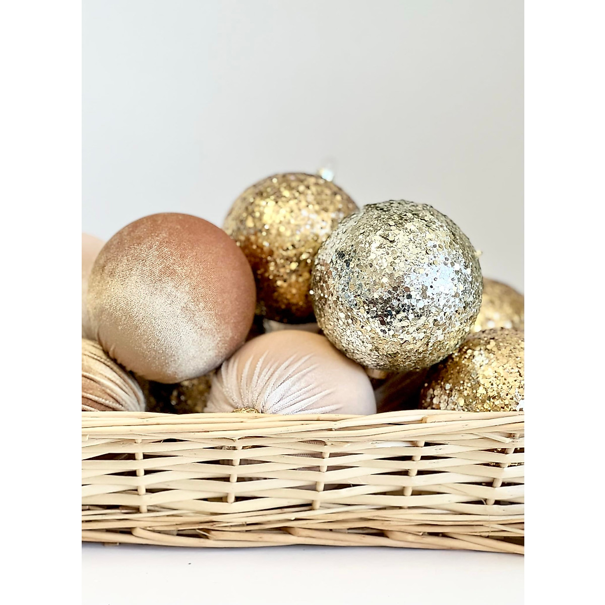 Gold Christmas Handmade Velvet Ornaments, Bulk Christmas Balls, Christmas Tree Bulbs, Glitter Christmas Decorations, Christmas Gift Idea, Set of 12