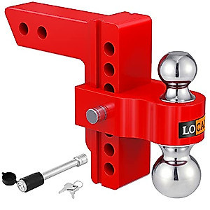 LOCAME Adjustable Trailer Hitch, Fits 2-Inch Receiver, 6-Inch Drop Aluminum 1-7/8'' & 2'' Tow Ball Drop Hitch,12,500 LBS GTW-Tow Hitch for Heavy Duty Truck with Double Stainless Locks, Red, LC0046