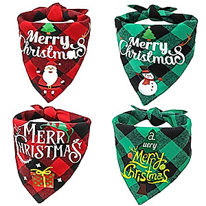 SLAUNT Dog Bandanas Christmas Classic Plaid Reversible Dog Bandana Pet Scarf Triangle Bibs for Small Medium Large Dogs Puppy and Cats Thanksgiving Day Christmas Holiday Accessories
