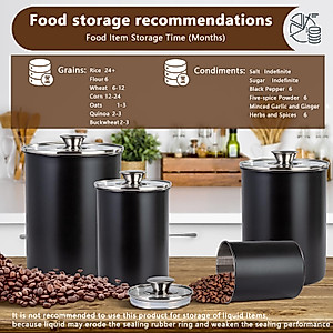 malmo Stainless Steel Food Canister Set of 4-Piece, 40.5/71/98/132 Ounces,Airtight Containers with Glass Lid for Tea,Coffee,Sugar,Flour,Pantry Kitchen Storage Storeroom Counter (Black)