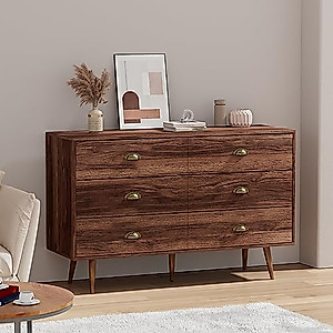 LYNSOM Dresser for Bedroom, Modern 6 Drawer Dresser with Gold Handles, Wood Chest of Drawers for Kids Bedroom, Living Room