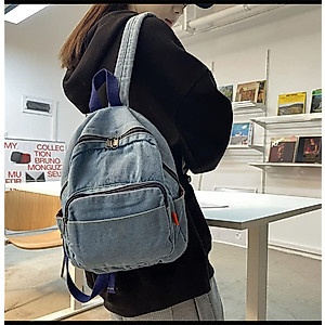 ZEHO Denim Backpack Jeans Backpacks Student Backpack High School Bookbags Retro Daypack, Light Jean Blue, One Size