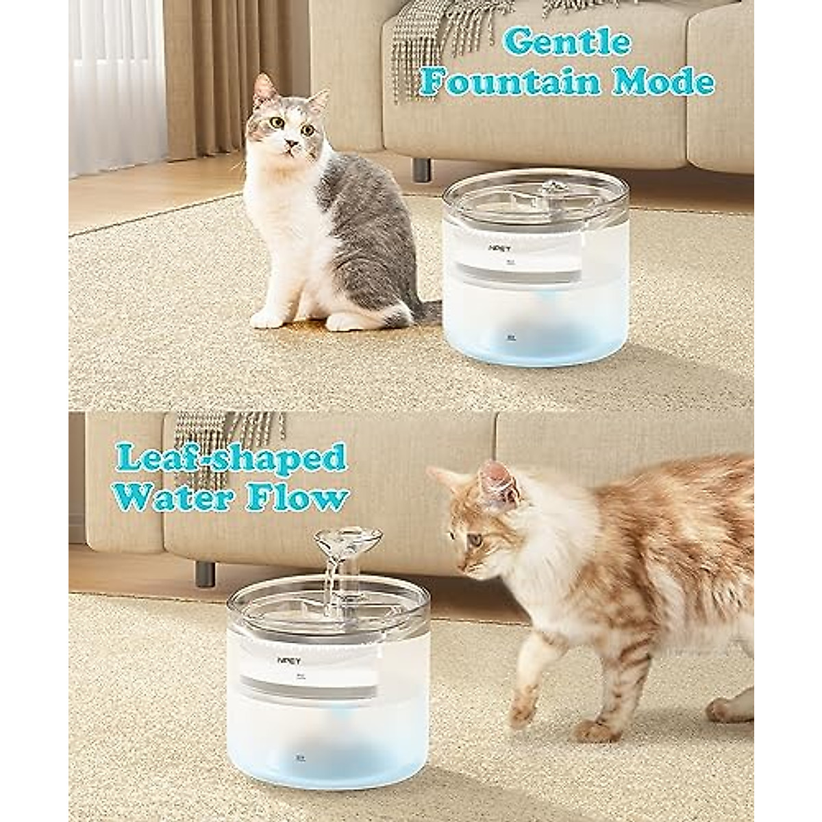 NPET WF100 Cat Water Fountain, 54oz/1.6L Automatic Pet Fountain Cat Water Dispenser with 2 Flow Modes, Light Quiet Pump for Cats (Adapter Not Included)