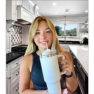 40 OZ Tumbler with Handle and Straw, Insulated Tumbler for Office or Car - Reusable Iced Coffee Cup,Double Vacuum Stainless Steel Travel Coffee Mug,Keep Hot/Cold for Hours (Rose Quartz Swirl)