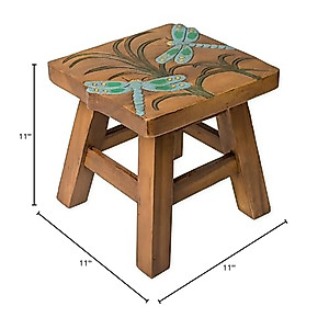 Dragonfly Design Hand Carved Acacia Hardwood Decorative Short Stool
