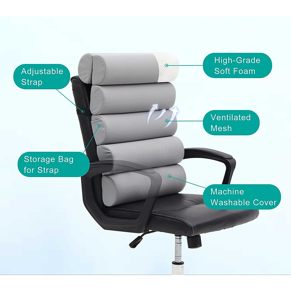 GIVANLEE Back Support Pillow for Office Chair,Computer/Desk Chair/Couch,Lumbar Support Pillow Adjustable for Chair,Patented 6-fold semi-circular Back Cushion Hanging on Office Chair,Soft