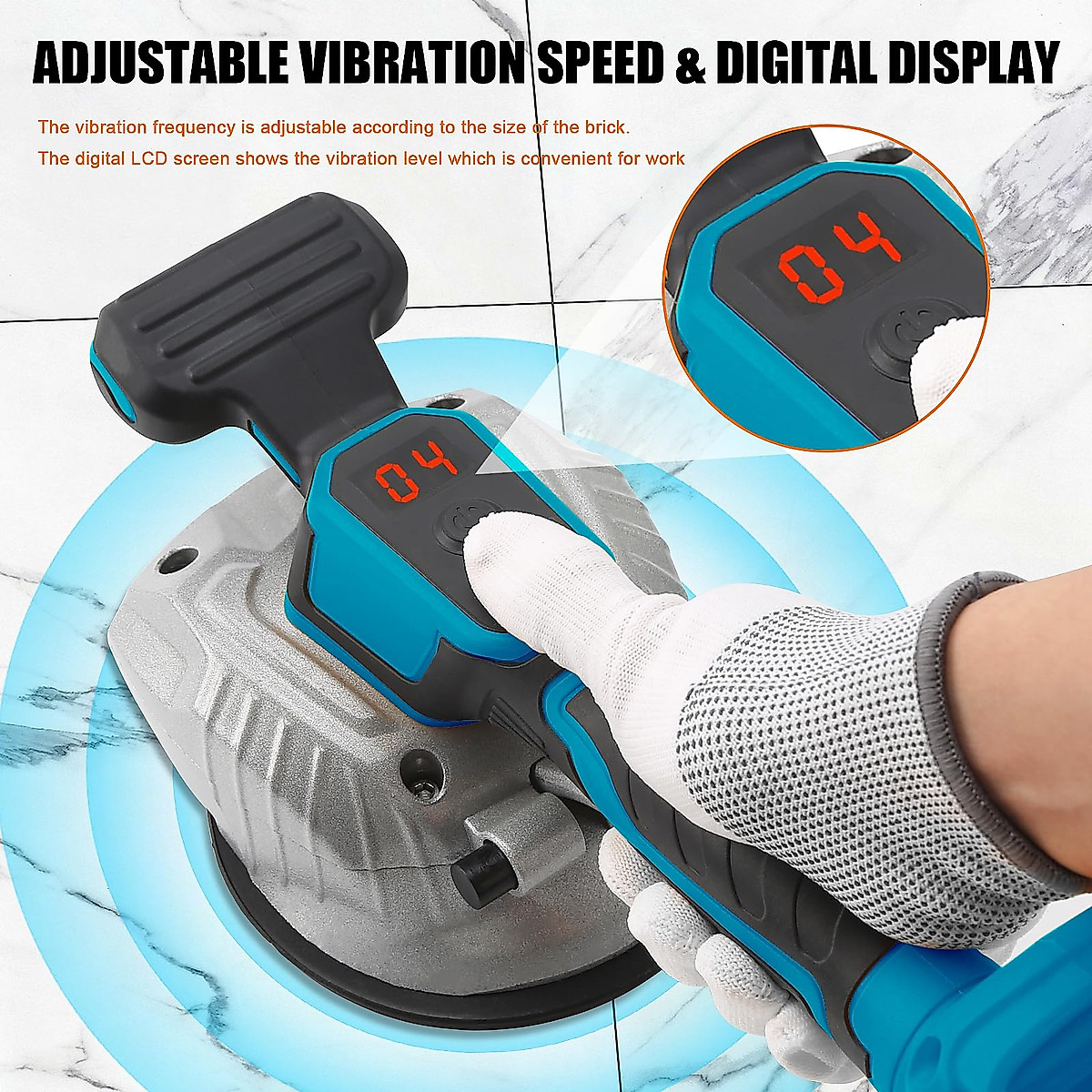 LASIEYO Tile Vibration Tools, for Makita 18V Max Battery, Tiler Vibrator Tool, with 8 Speeds Adjustable, Suction Cup, Digital Display, for Floor, Tile(Battery NOT Included)