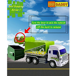 Big Daddy Medium Duty Friction Powered Garbage Truck (Dustbin Lorry) with Easy Collect Spin Flaps & Dump Lever When Full