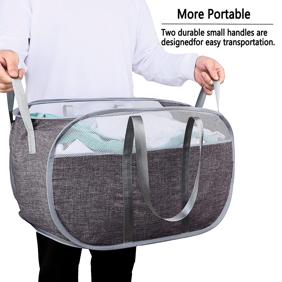 Pop Up Laundry Hamper，with Durable Handles collapsible laundry basket，Easy to Open and Fold for college Dorm,kids room，travel (Gray)…