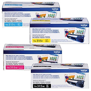 Brother Genuine TN315BK, TN315C, TN315M, TN315Y High Yield Color Laser Black, Cyan, Magenta and Yellow Toner Cartridge Set