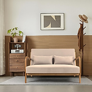 Loveseat Sofa Small Couch, Mid Century Modern Accent Chair 2 Seat Couch with 2 Pillows for Small Space, Living Room, Bedroom