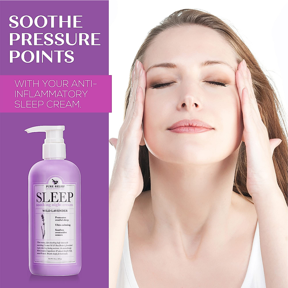 Pure Relief Sleep Body Lotion W/Lavender + Stress Relief Body Cream W/Eucalyptus & Arnica Aromatherapy Dry Skin Rescue Moisturizer Skin Care 2PC Set, Herbal Soothing Body Lotions, 16 Ounce (2-Pack)