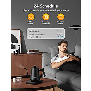 GoveeLife Smart WiFi Electric Kettle with LED Display, Variable Temperature Control, 0.8L, Alexa Compatible - Stainless Steel Kettle for Pour Over Coffee, Brew Tea, Boil Hot Water, Matte Black