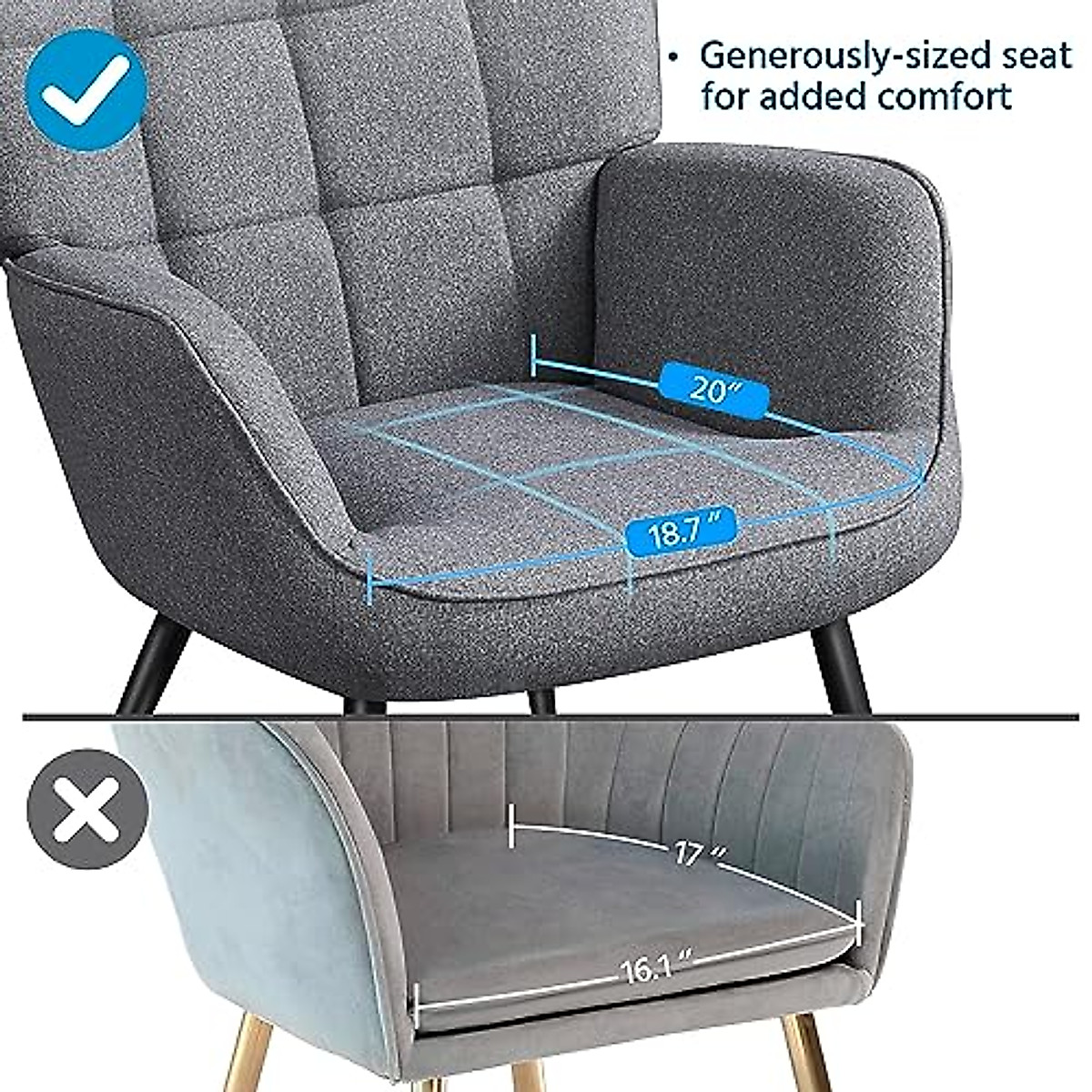 Yaheetech Accent Chair with Footrest, Armchair and Ottoman with High Back and Metal Legs Single Oversized Sofa Club Chair and Ottoman Set for Living Room Bedroom Office, Grey