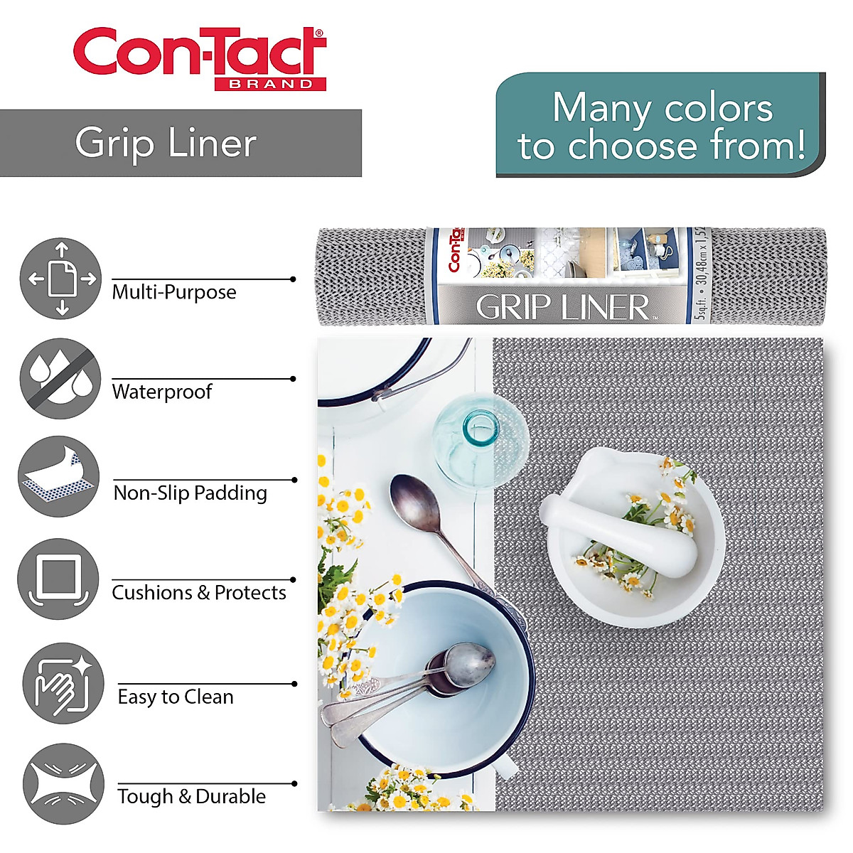 Con-Tact Brand, 20" x 5', White Con-Tact Non-Adhesive Shelf and Drawer Grip Liner