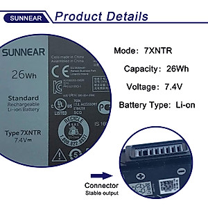 SUNNEAR 7XNTR Laptop Battery Compatible with Dell Latitude 12 7202 7212 Rugged Extreme Tablet Series Notebook J7HTX 07XNTR FH8RW 0FH8RW 7.4V 26Wh 3420mAh 2-Cell