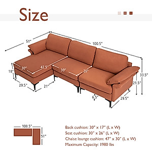 Giantex 100.5" L Convertible Sofa Couch, 3-Seat Sectional Sleeper with USB Ports & Socket, Storage Box, Metal Leg, L-Shaped Modular Sofa Reversible Chaise Lounge, for Living Room Bedroom Office Red