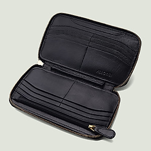 ALLONSI Womens Leather Wallet Purse|Slim Wallet for Women|RFID Block|Black Wallet Women