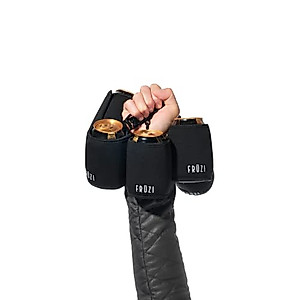 Früzi Insulated Beer Can Holder - 6 Freezable Coozies - Insulated 6 Pack Beer Carrier with Bottle Opener - Ice Pack Coozie - Insulated Coozies For Cans - Freezable Gel Coozie - Beer Tote Caddy