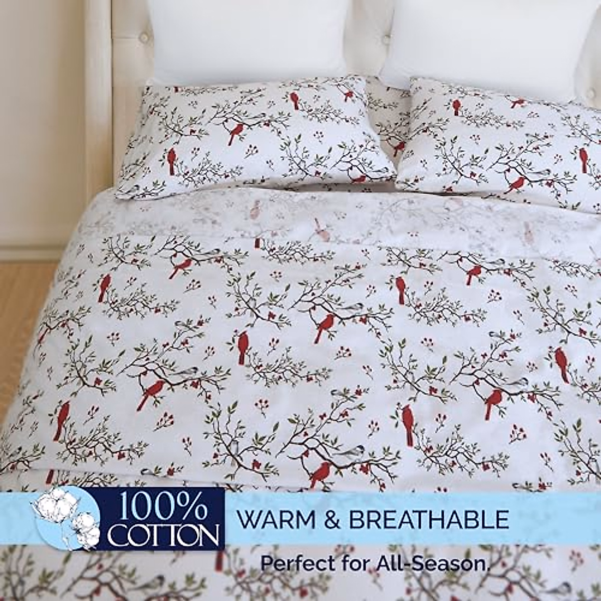 Elegant Comfort Soft 4-Piece 100% Turkish Cotton Flannel Sheet Set - Premium Quality, Deep Pocket Fitted Sheet, Ultra Soft, Cozy Warm Flannel Sheets - Twin, Cardinal