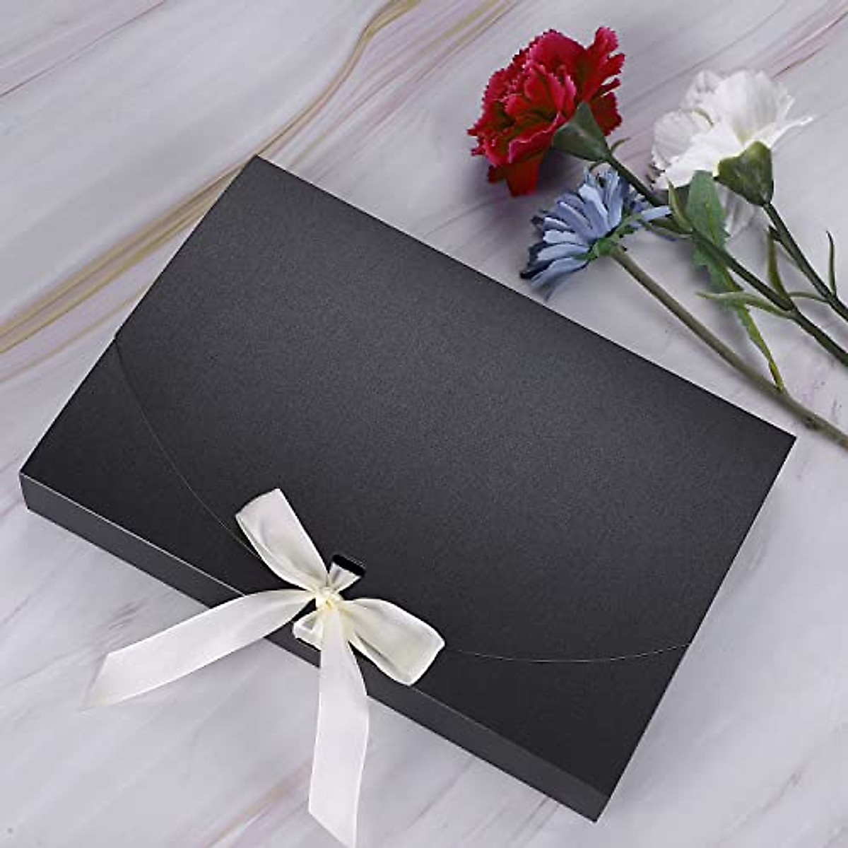 10 Pack Gift Card Boxes Large Luxury Gift Envelope Wrapping Box with Lid Ribbon Shirt Gift Box for Birthday Wedding Proposal Parties Christmas Valentine New Year Gift Present Packaging Box (Black)