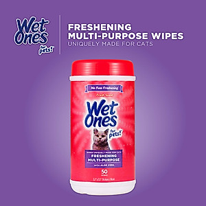 Wet Ones for Pets Freshening Multipurpose Wipes for Cats with Aloe Vera, 50 Count- 3 Pack | Easy to Use Cat Cleaning Wipes, Freshening Cat Grooming Wipes for Pet Grooming in Fresh Scent (FF12853PCS3)